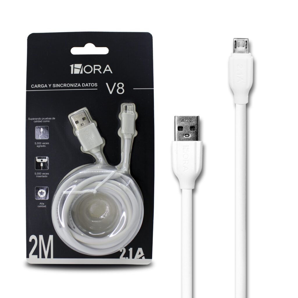 Cable Micro USB V8 de 2Metros, Carga de 2.1 Amperios 1Hora CAB178 - Playbox Electronics