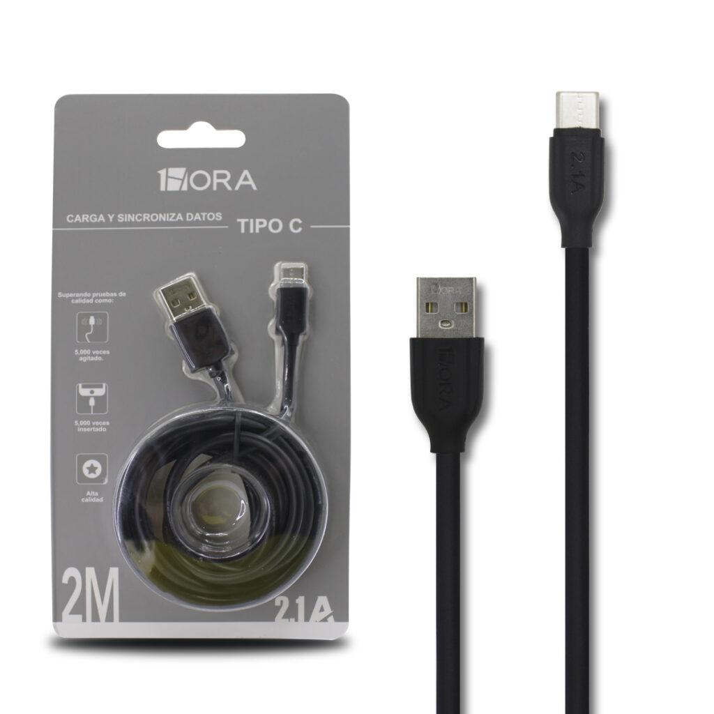 Cable tipo USB-C de 2 metros, Carga de 2.1Amperios 1Hora CAB185 - Playbox Electronics