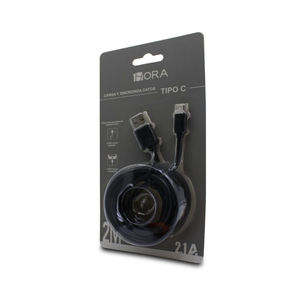 Cable tipo USB-C de 2 metros, Carga de 2.1Amperios 1Hora CAB185 - Playbox Electronics