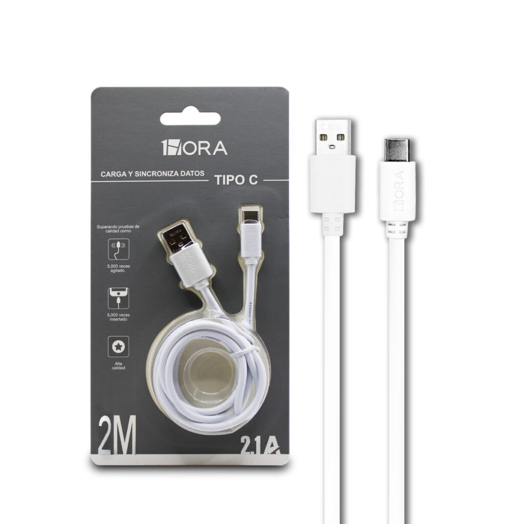 Cable tipo USB-C de 2 metros, Carga de 2.1Amperios 1Hora CAB185 - Playbox Electronics