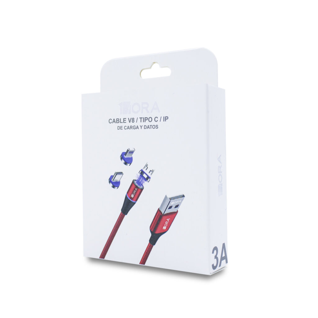 Cable 3 en 1 V8/Tipo C/Lightning con Cabezas Intercambiables 1Hora CAB253 - Playbox Electronics