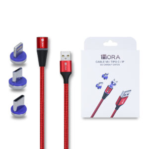 Cable 3 en 1 V8/Tipo C/Lightning con Cabezas Intercambiables 1Hora CAB253 - Playbox Electronics