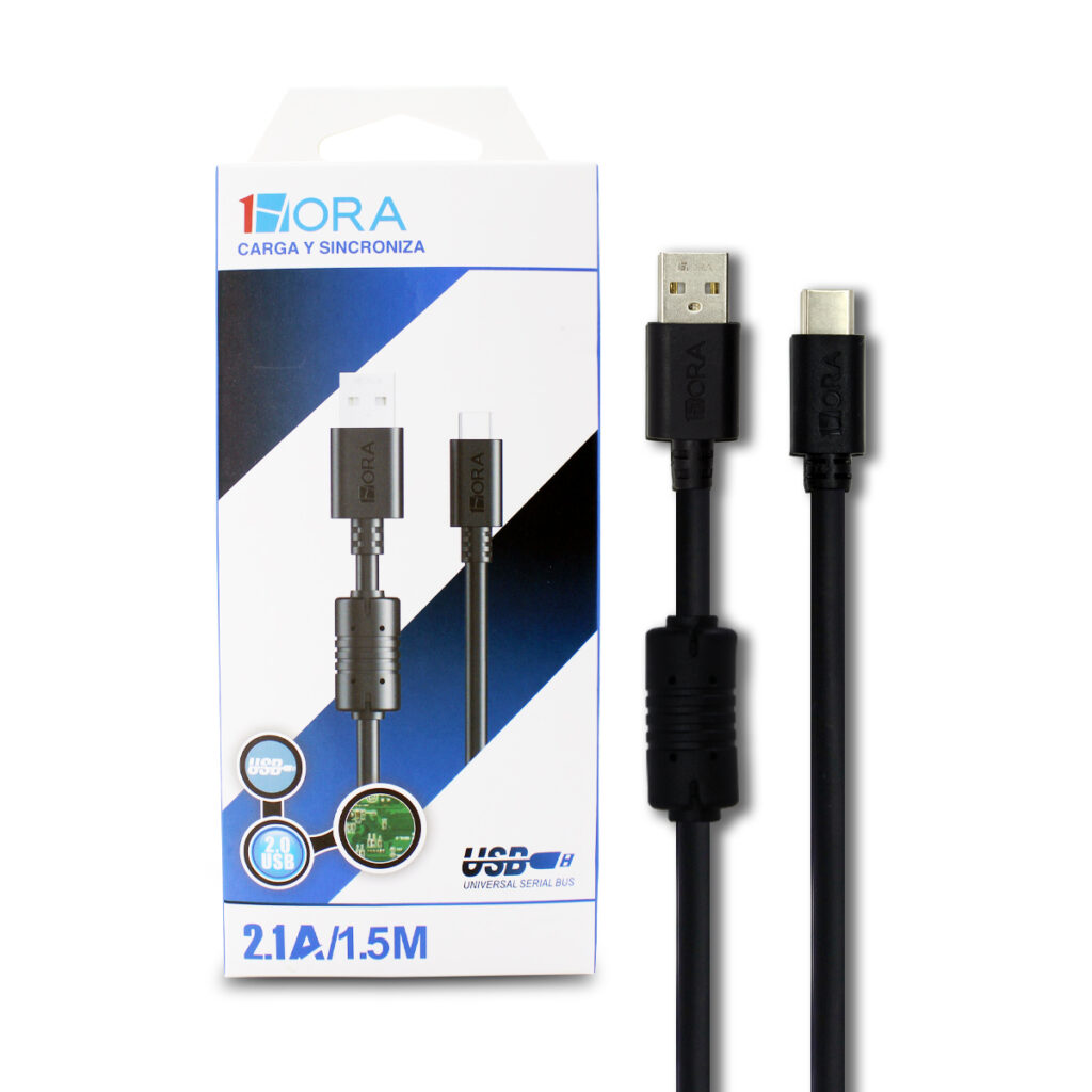 Cable Tipo USB-C 2.1A 1.5m 1Hora CAB150 - Playbox Electronics
