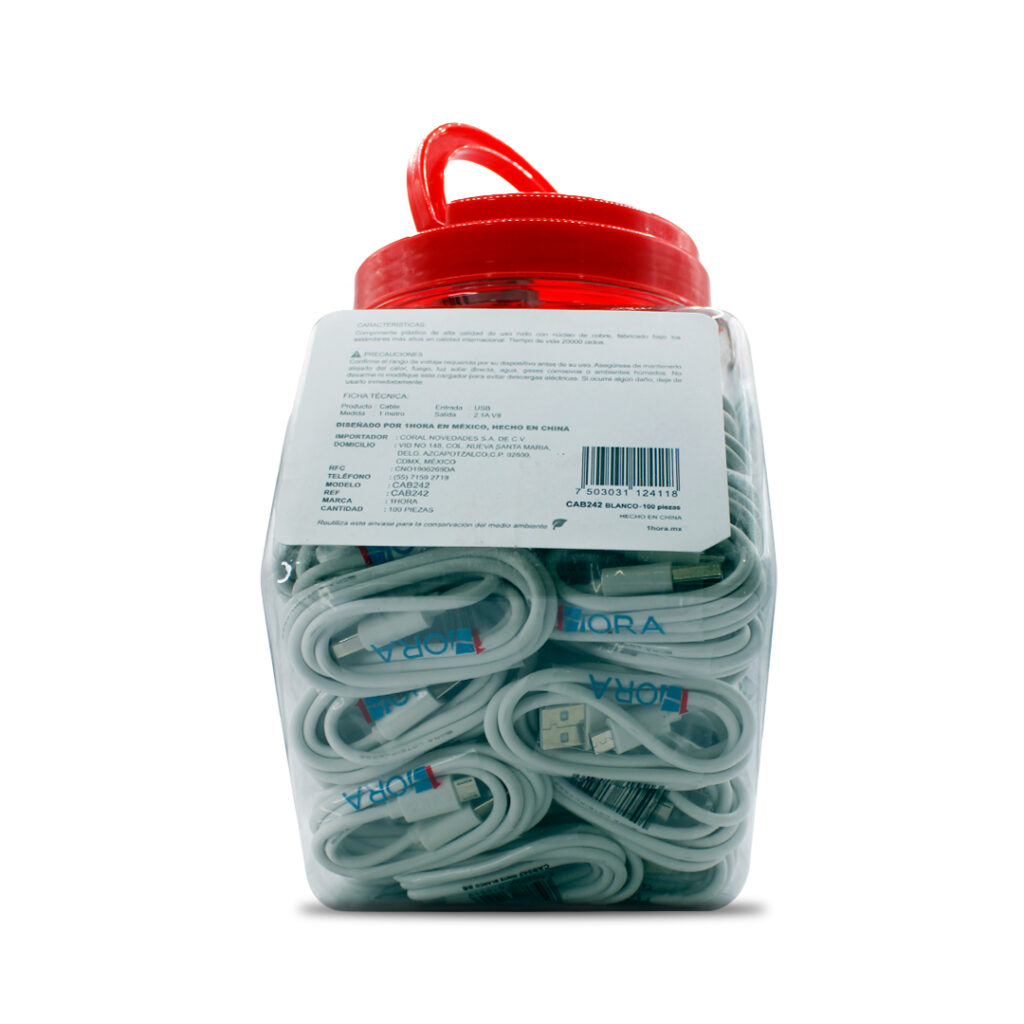 Bote de 100 Cables USB-V8 1m 1Hora CAB242-BOX - Playbox Electronics