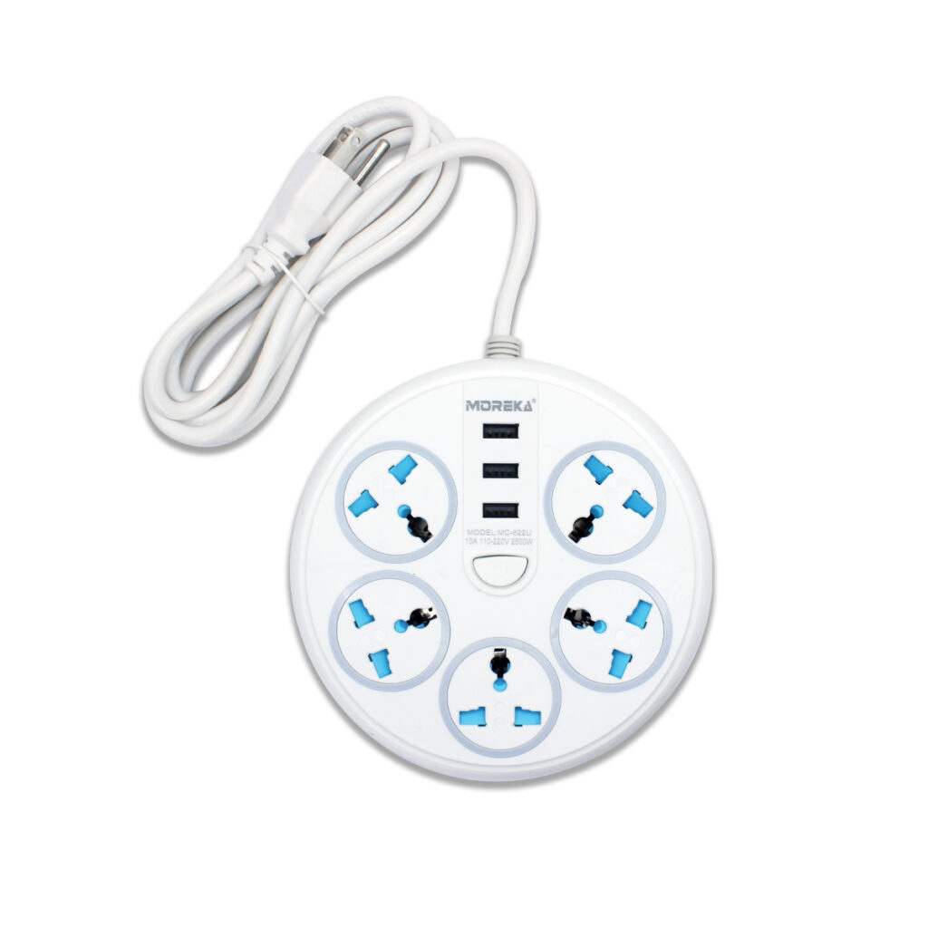 Multicontacto Redondo con 5 TomaCorrientes y 3 Puertos USB MC622U ...