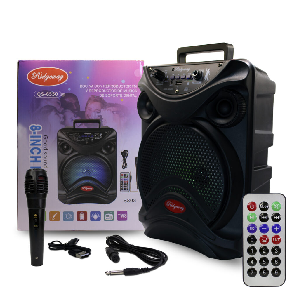 Bocina Bluetooth de 8" con Micrófono, Radio FM y Puertos SD/USB - 8000W ...
