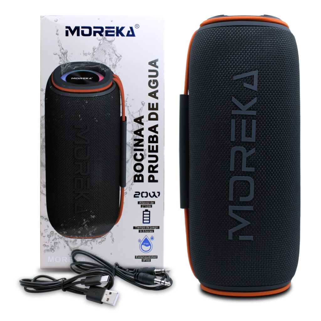 Bocina Bluetooth Portátil Cilíndrica Recargable a Prueba de Agua Moreka M368 - Playbox Electronics