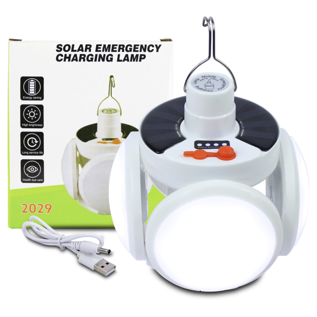 Lámpara Foco LED Solar Redondo Recargable Colgante con 4 Alas Plegables ...