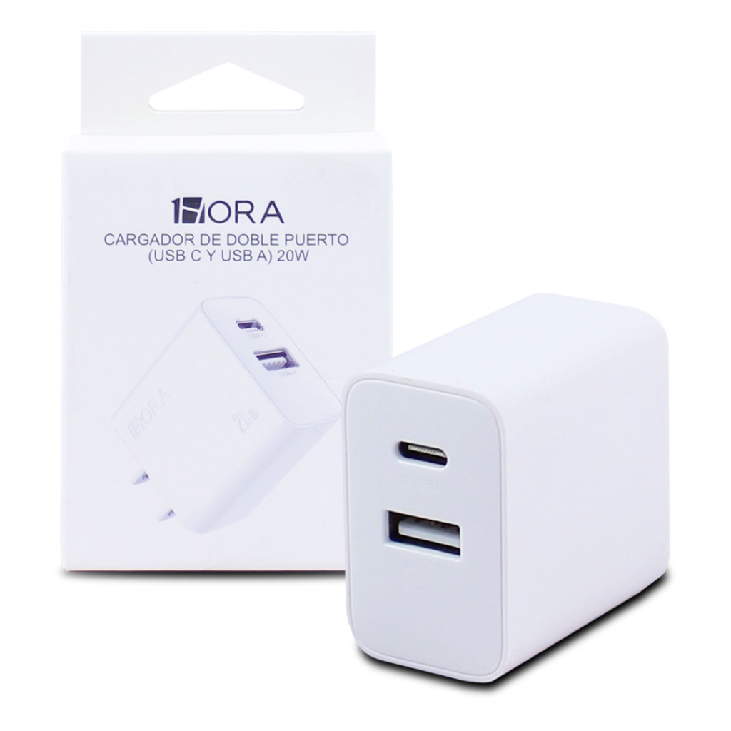 Cubo Cargador 1Hora de Doble Puerto (USB-A y USB-C) de 20W GAR161 ...